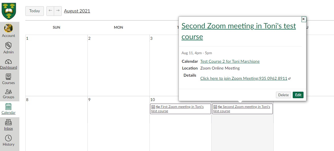 Joining A Zoom Meeting In Canvas Through The Calendar Educatus
